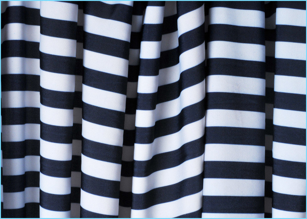 Blue And White Stripe Fabric / Matt Nylon Lycra Printed Spandex Fabric  1.5m*220gsm