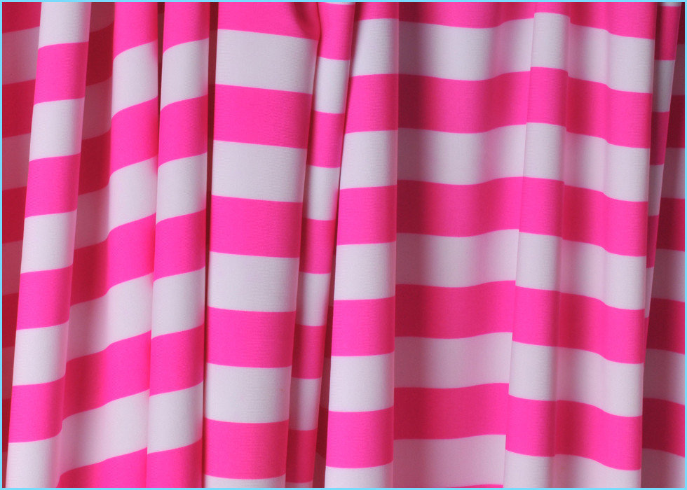 Pink And White Stripe Fabric / Full Dull Nylon Lycra Printed Spandex Fabric  1.5m*220gsm