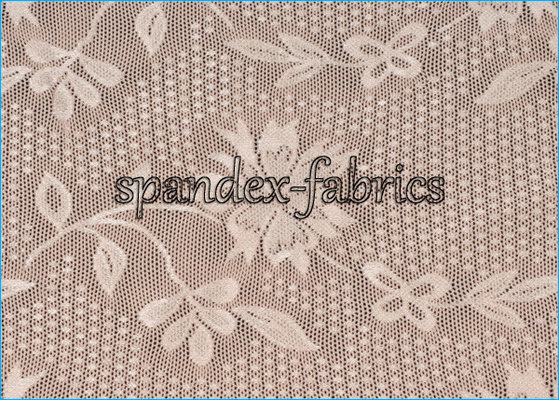 Ivory Floral Lace Power Mesh Fabric for Dress , Nylon Spandex Net Fabric