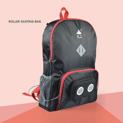 Roller skating Backpack With Built In Speakers Black with red edge LH03