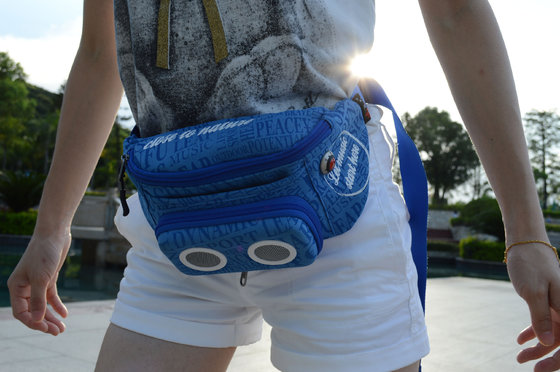 Sky blue  radio Waist speaker bag  with bluetooth letter pattern B-30,B-14,B-25,B-26