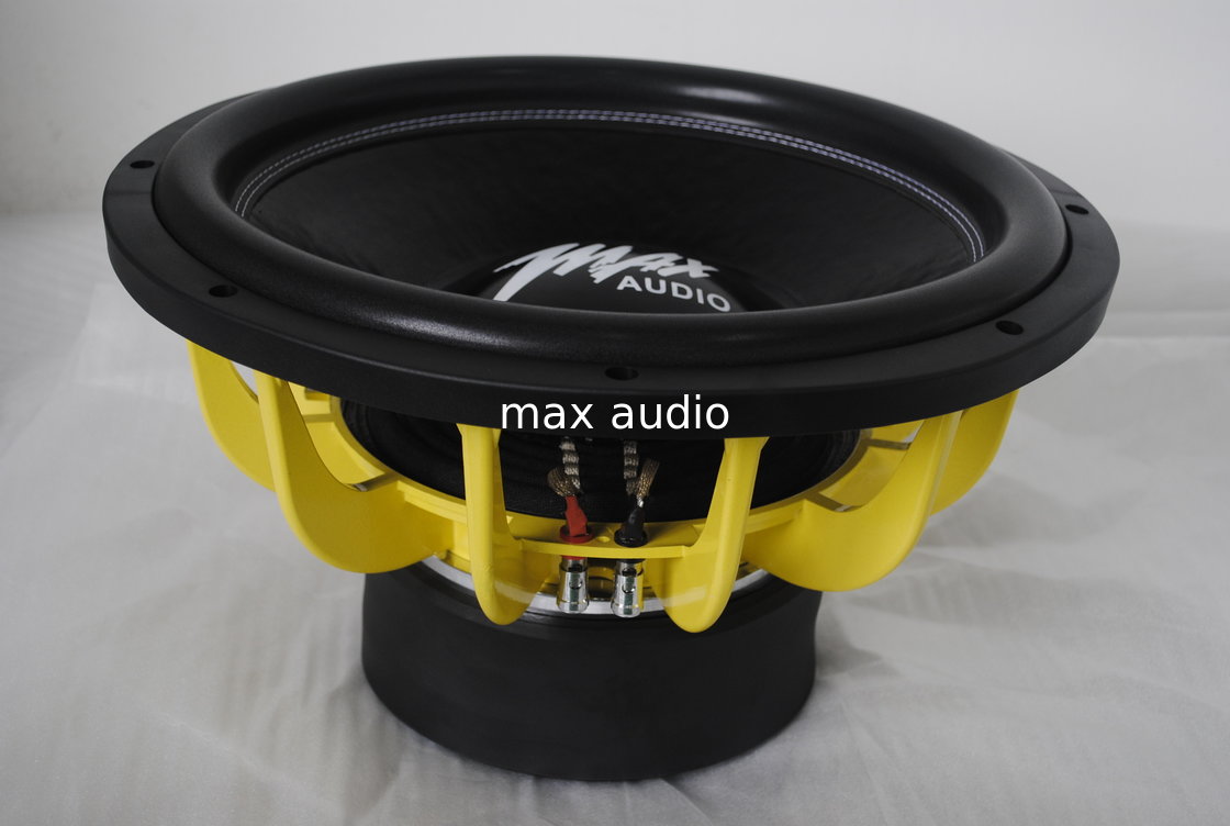 Yellow 38 CM SPL Car Subwoofers Dual Heavy Ferrite Magnet Match Dual Yellow Stitch