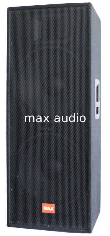 Wooden enclosure, black carpet, dual 15" 3 ways Professional audio speaker system; powerful PA speaker