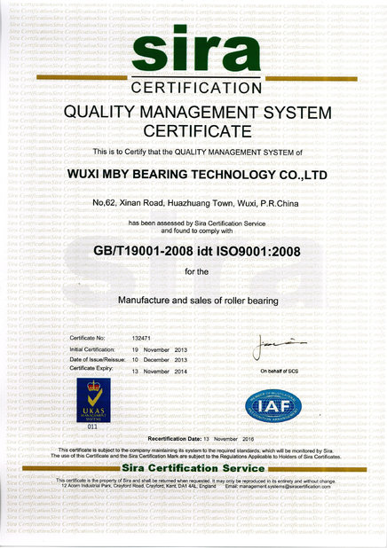 China Wuxi MBY Bearing Technology Co.,Ltd certificaciones