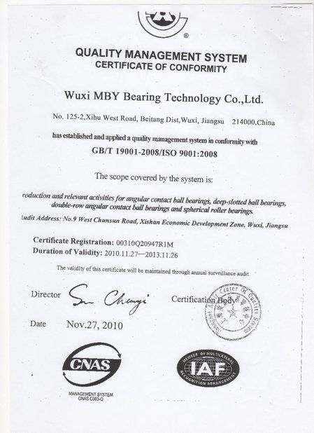 China Wuxi MBY Bearing Technology Co.,Ltd certificaciones