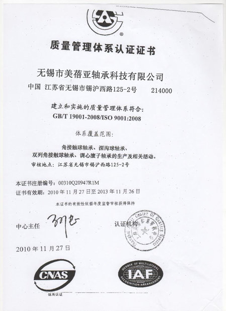 China Wuxi MBY Bearing Technology Co.,Ltd certificaciones