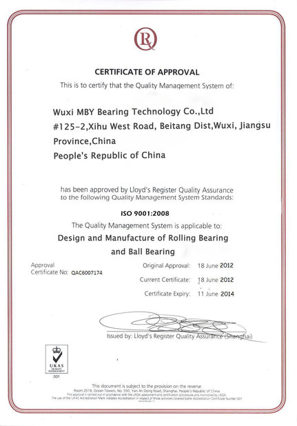 China Wuxi MBY Bearing Technology Co.,Ltd certificaciones