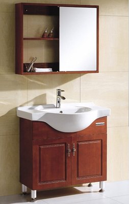 China Floor mounted PVC Bathroom Vanity，Wood grain PVC bathroom cabinet,Mirror cabinet supplier