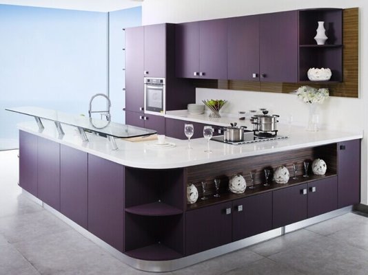 Purple colour matt lacquer kitchen cabinet,Modern kitchen design supplier