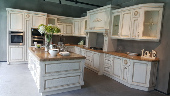 Rustic Style solid wood kitchen cabinet,wooden furniture.Germany style kitchen cabinet supplier