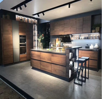 Walnut kitchen cabinet,handleless kitchen cabinet,kitchen cabinets direct from china,countertops kitchen supplier