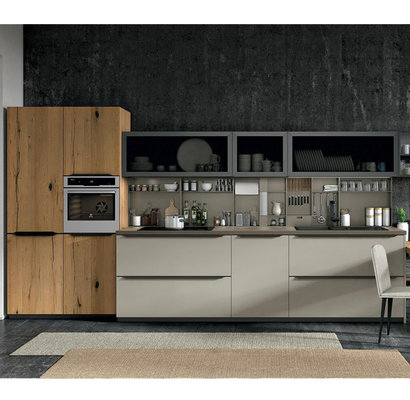 Wood grain MFC kitchen cabinet,Modern kitchen furniture,Kitchen design,L-shape cupboard supplier