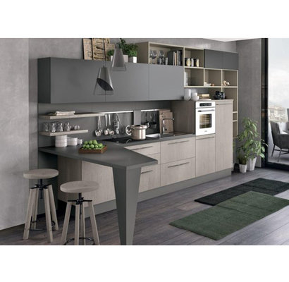 Wood grain MFC kitchen cabinet,Modern kitchen furniture,Kitchen design,L-shape cupboard supplier