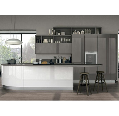 Curved cabinets,Modern kitchen furniture,Kitchen design,U-shape cupboard,Kitchen for European market，Kitchen for Italy supplier