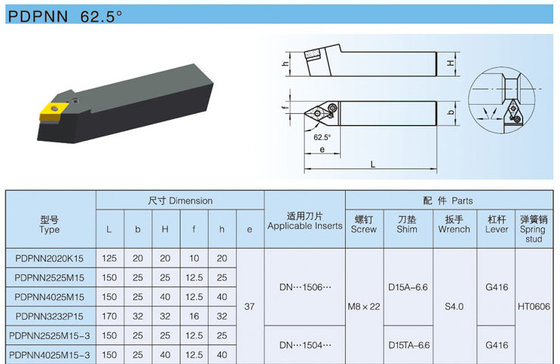 62.5°PDPNN2020K15 Cylindrical Turning Tool Bar Turning Holder