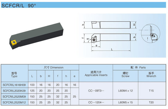 90°SCFCR2020K09 Cylindrical Turning Tool Bar 1616H09 2020M09 Srew on Clamp