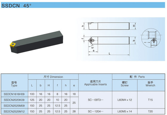 45°SSDCN2020K09 Cylindrical Turning Tool BarSrew on Clamp Turning Holder