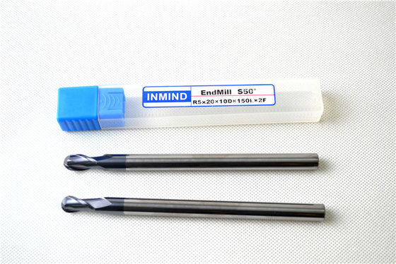 Spiral TiAlN Coated Ball Nose End Mills , Long Flute End Mills For Cutting Aluminium