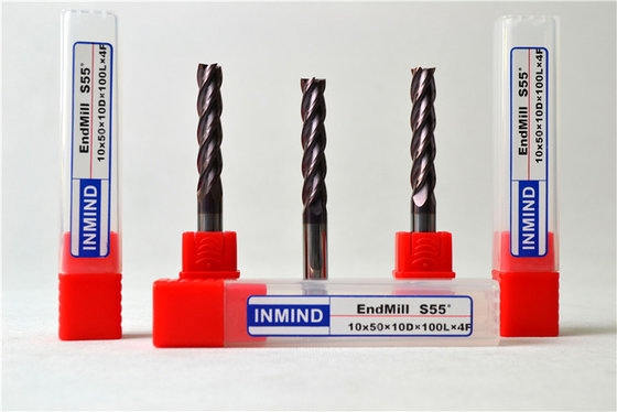 Miniature Square Solid Carbide End Mills For Steel , Long Shank Type HRC55