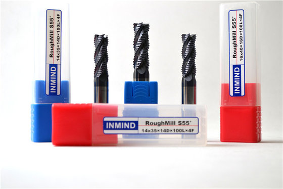 HRC55 4 Flute Roughing End Mills , Corrugated Carbide End Mill Cutter