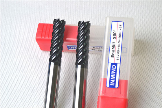 45 Degree Helix Angle Cutting Tools End Mills , Long Flute Endmill 6 Flute HRC60