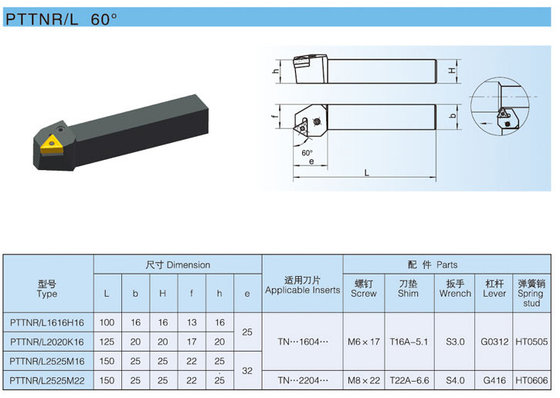60°PTTNR2020K16 Cylindrical Turning Tool Bar 2525M22 1616H16 Hole Clamp