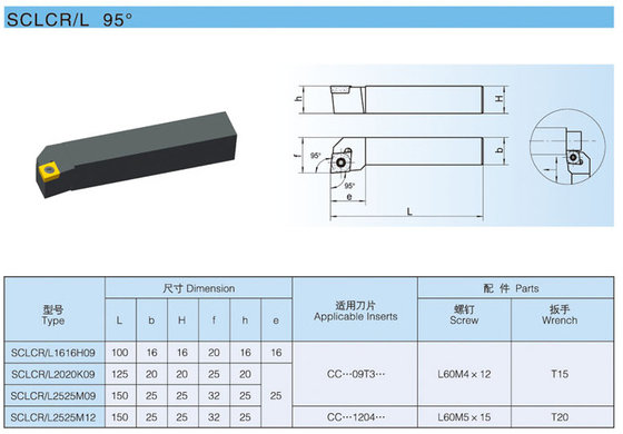 95°SCLCR2020K09 Cylindrical Turning Tool Bar Turning Holder