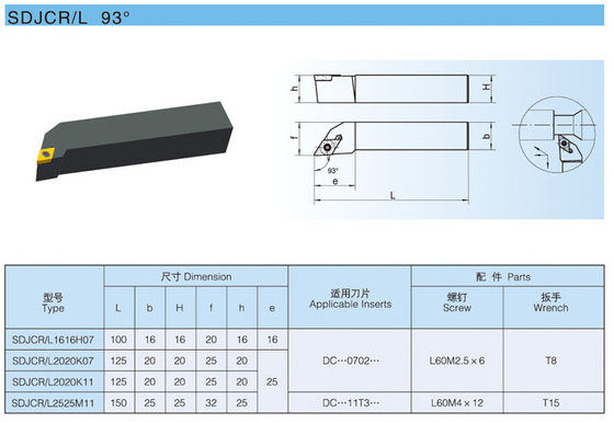 93°SDJCR2020K07 Cylindrical Turning Tool Bar 1616H07 2020K11 Srew on Clamp