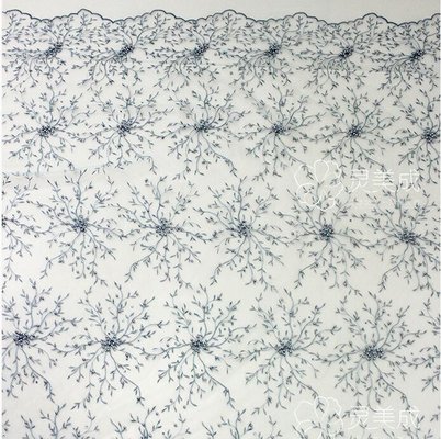 Blue Embroidery Beading Lace Fabric Bridal Beading Lace Fabric