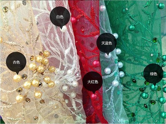Blue Embroidery Beading Lace Fabric Bridal Beading Lace Fabric