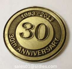 China Custom metal annivesary coins, OEM antique brass plated 30th anniversary coins, MOQ300pcs supplier