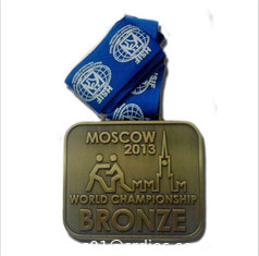 China Metal world championship bronze medal with lanyard, alloy sports champion bronze medallion supplier