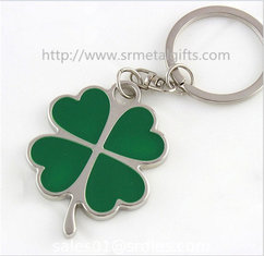China Metal painted four leaf clover pendant key rings, metal 4-leaf clover drop charm keychains supplier