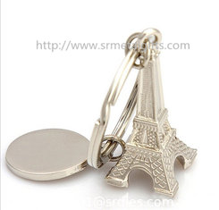 China Silver plated metal Eiffel Tower key chain,wholesale custom Tour Eiffel key ring souvenirs supplier