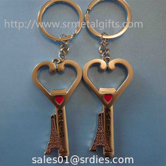 China Metal key shape drop pendant key ring with Paris Eiffel tower design, zinc alloy,MOQ300pcs supplier