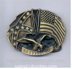 China Vintage antique brass oval American flag and eagle emblem belt buckle for 40mm men belt, supplier