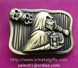 China Vintage antique brass skull metal belt buckles, Halloween skull gifts, zinc alloy, supplier