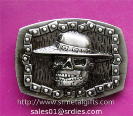 China Cheap antique nickel skull belt buckle for men belt, custom metal skull belt buckles supplier