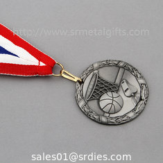China Embossed basketball award medals with ribbon, ribbon metal basketball prizing medallions, supplier