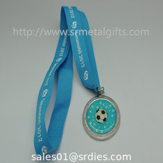 China Epoxy dome football medals with ribbon, ribbon sports soccer medallions, zinc alloy, supplier