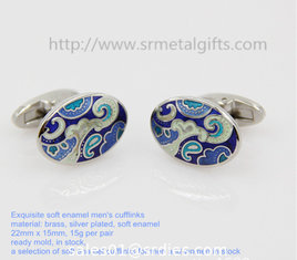 China Oval soft enamel French shirt cufflinks, silver plated oval cufflinks for men's dress, supplier