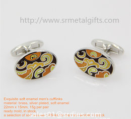 China Silver plated oval men's wedding cufflinks, stock soft enamel French shirt cufflinks, supplier