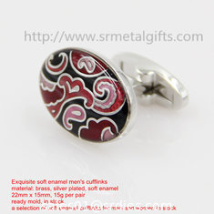 China Luxury oval cufflinks for French shirt, stocked silver plated soft enamel cufflinks, supplier