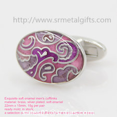 China Deluxe oval silver plated cufflinks, in stock, luxurious soft enamel men's cufflinks, supplier