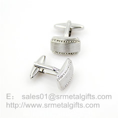 China Satin finish cufflinks with rhinestones, brush finish jewelry cuff links, in stock, supplier