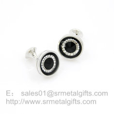 China Silver rhinestone wedge cufflinks with mushroom back closure, in stock, supplier