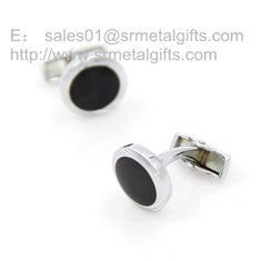 China Cheap black enamel round cufflinks, vintage enamel cuff links for men's formal wear, supplier