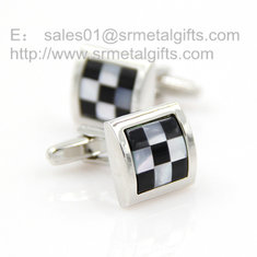 China Plaid mother of pearl cufflinks for sale, in stock glass and mother of pearl cuff links, supplier