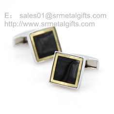China Classic gold framed square cufflinks, 16mm square gold framed cufflinks with shell inlay, supplier
