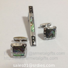 China Genuine mother of pearl tie clip and cufflink set, colored MOP clasp tie bar and tie clip, supplier